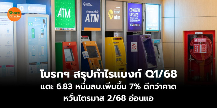 โบรกฯ สรุปกำไรแบงก์ Q1/68 แตะ 6.83 หมื่นลบ.เพิ่มขึ้น 7% ดีกว่าคาด หวั่นไตรมาส 2/68 อ่อนแอ ...